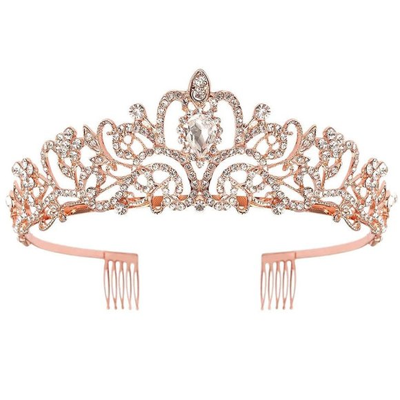 Accessories | Didder Rose Gold Crystal Tiara Crown Headband Princess ...